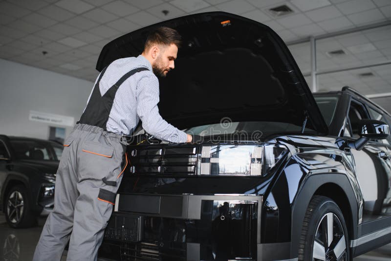 Troubleshooting Process. Auto Mechanic Working in Garage Stock Photo ...