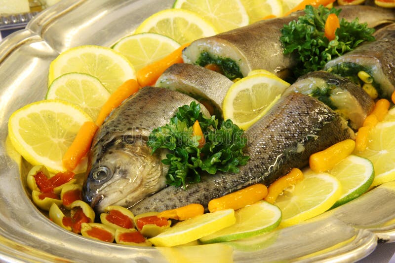 Trout stock image. Image of trout, tray, food, fish, lemon - 20492875