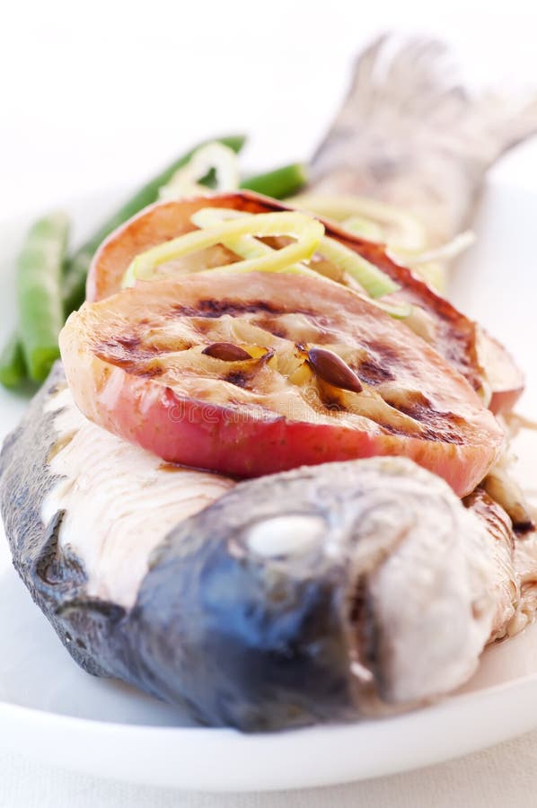 Trout with Apple stock image. Image of leek, fish, silver - 17792685