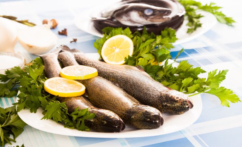 Trout and Eel with Parsley and Lemon Stock Image - Image of lemon ...