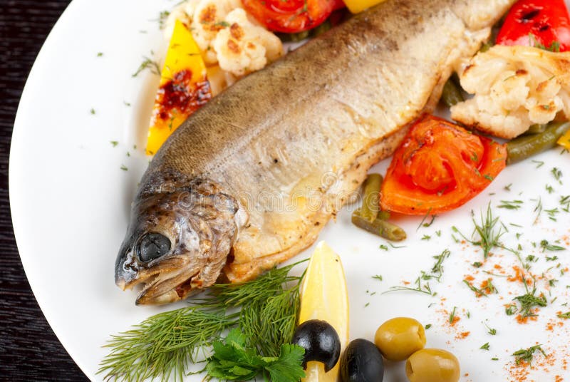 Trout fish stock photo. Image of leaf, animal, garnish - 19082874