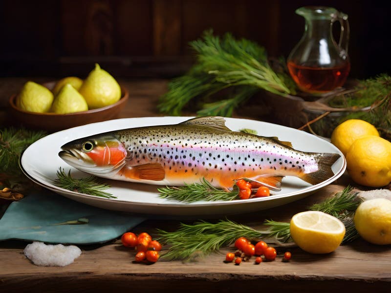 Trout fish on the table stock illustration. Illustration of rainbow ...