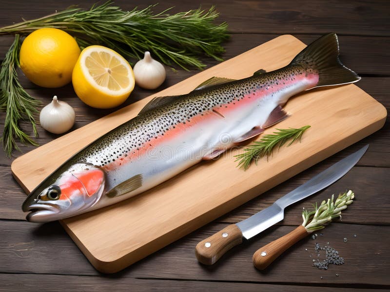 Trout fish on the table stock illustration. Illustration of diet ...