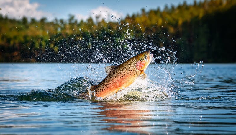 Trout Jumping on the Lake Surface Stock Illustration - Illustration of ...