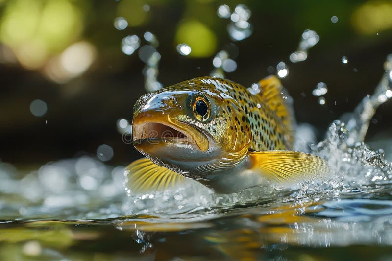 Trout Jumping Out of Clear Water during Mid-morning Fishing Expedition ...