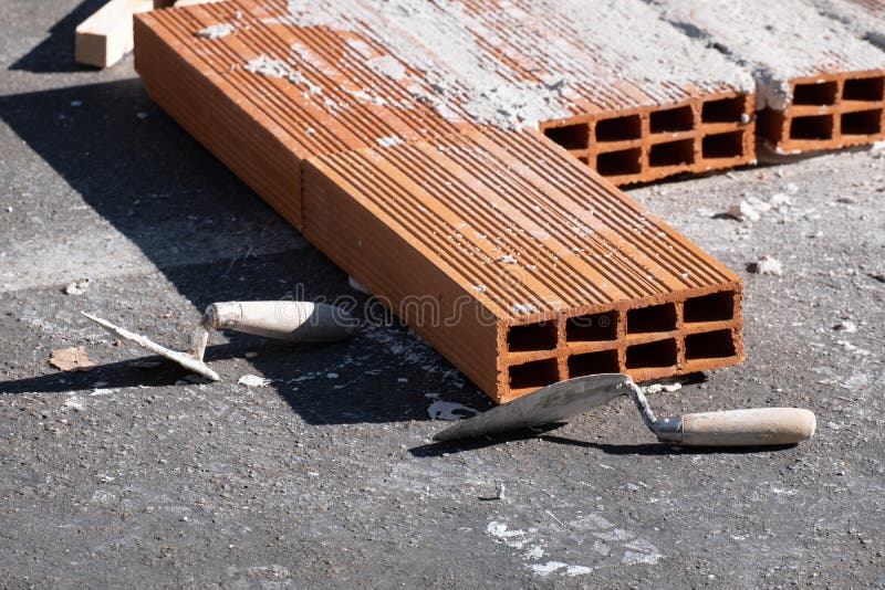 Various Masonry and Brickwork Tools Being Used on a Construction Site ...