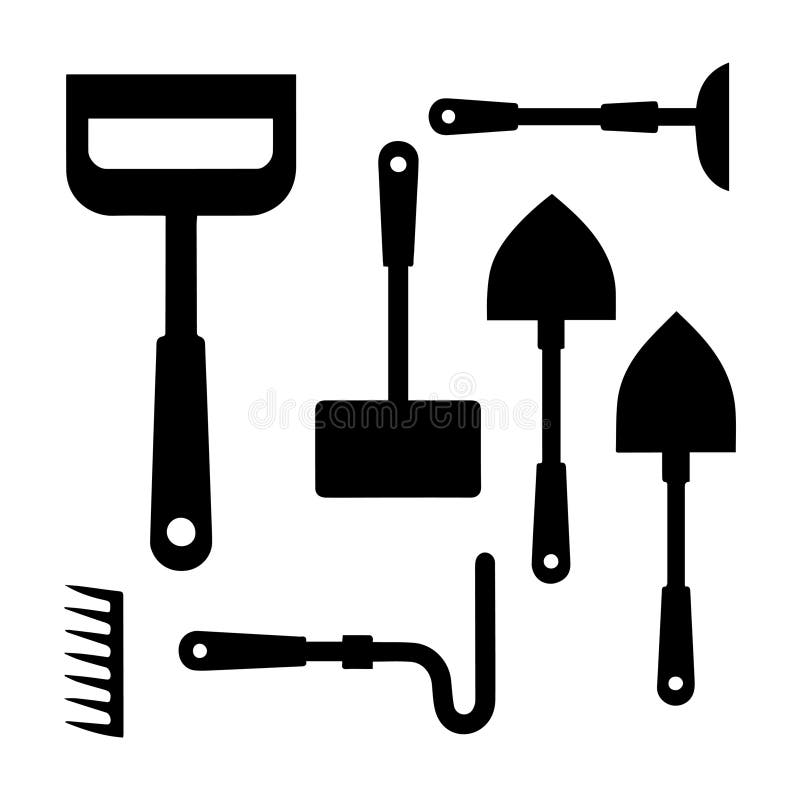 Trowel Set Silhouette Icon Collection Set Vector Illustration Stock ...
