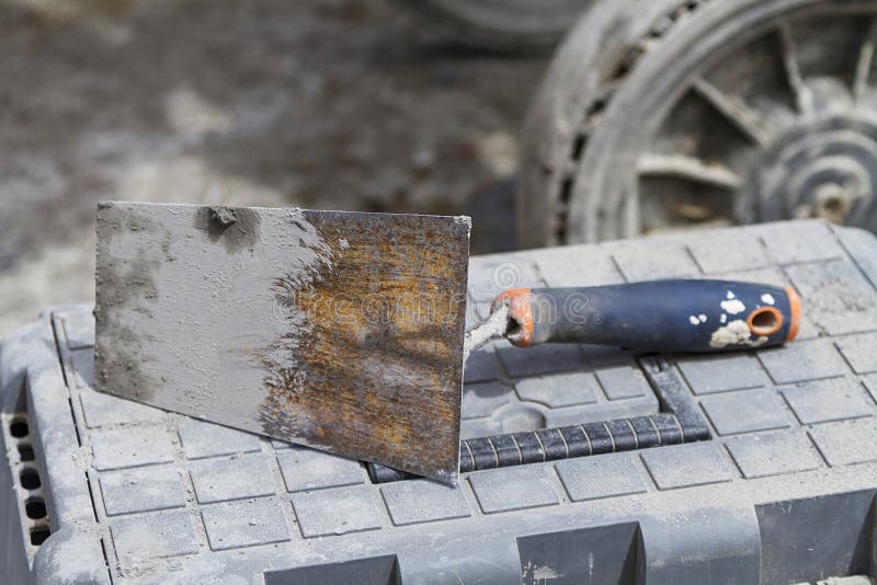 Applying cement stock photo. Image of equipment, material - 98619664