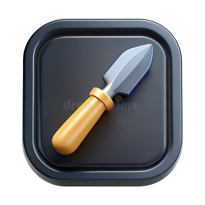 Trowel with a Yellow Handle on a Black Square Background Icon Stock ...