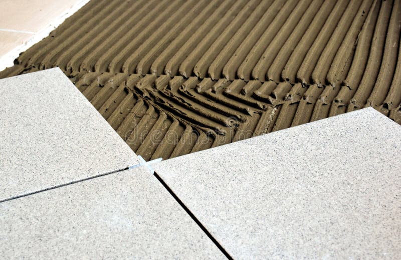 Troweled on Cement Based Grout Tile Base. Large Ceramic Floor Tiles ...