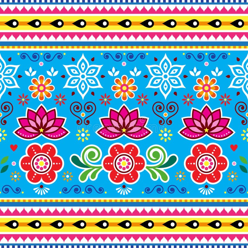Pakistani and Indian Seamless Vector Pattern with Lotus Flowers, Jingle ...