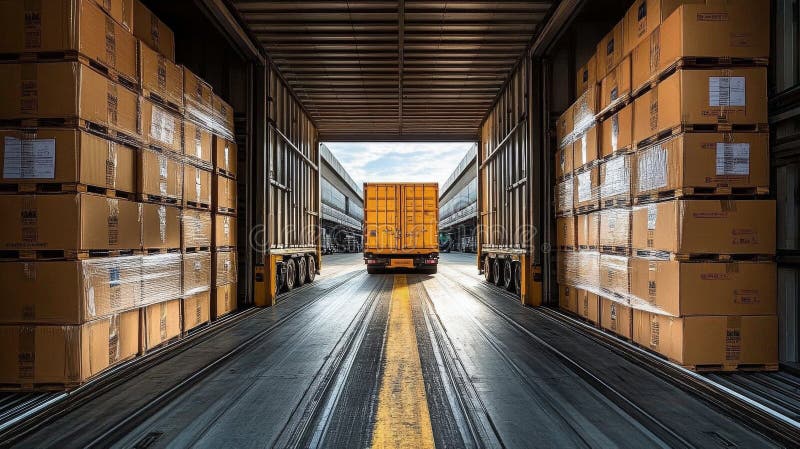 Truck Backed into a Loading Dock at Night Under Cloudy Skies with ...