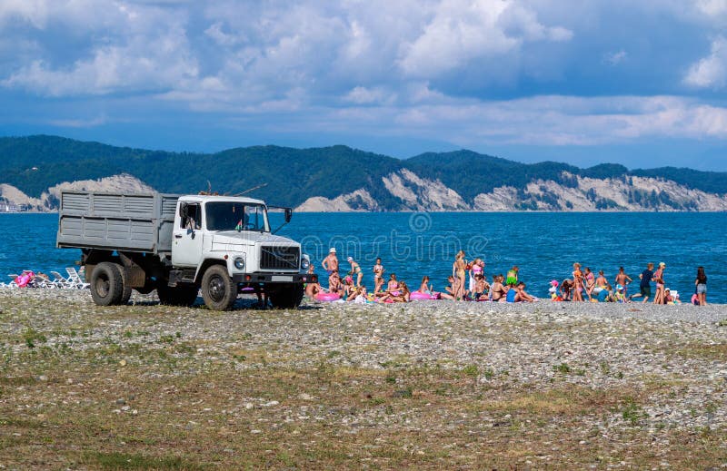 The Truck on the Beach Collecting Trash Editorial Image - Image of ...