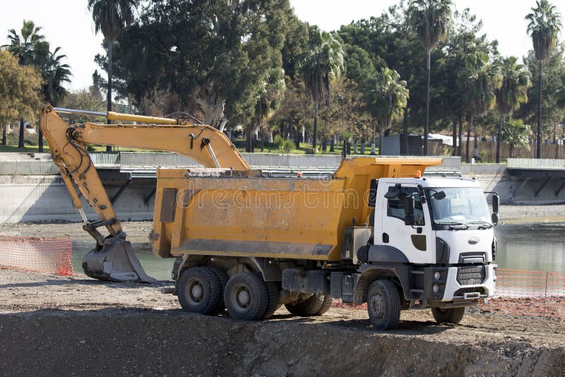 A truck is being loaded stock photo. Image of dump, transport - 266349656