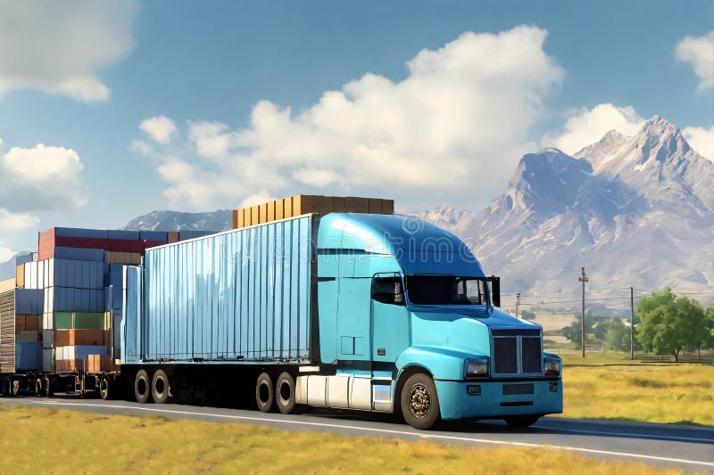 Truck with Big Container Trailer Stands on Loading Stock Illustration ...