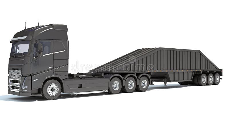 Truck with Bottom Dump Trailer 3D Rendering Stock Illustration ...