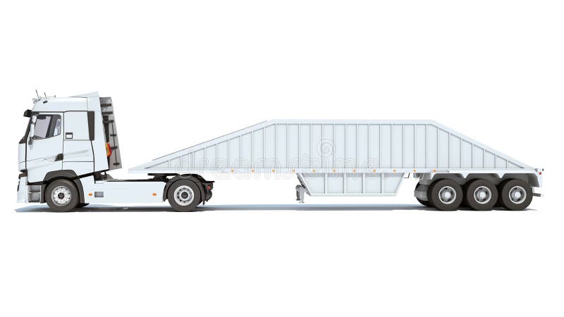 Truck with Bottom Dump Trailer 3D Rendering Stock Illustration ...