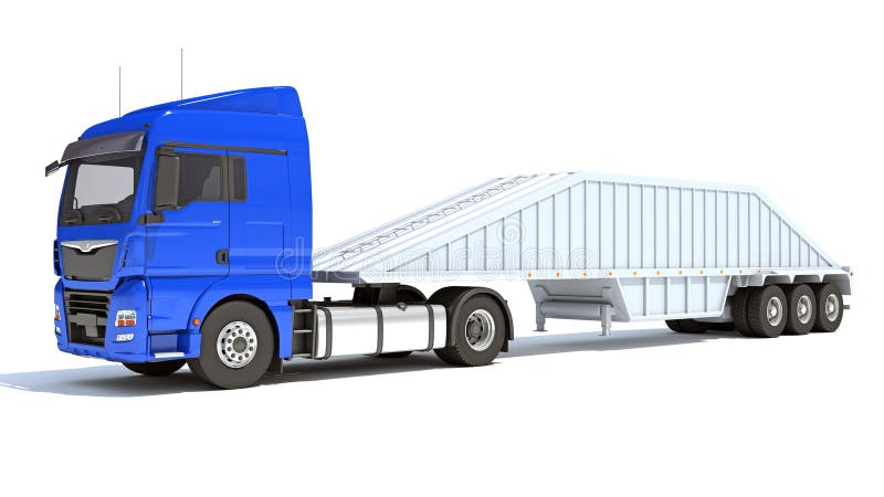 Truck with Bottom Dump Trailer 3D Rendering Stock Illustration ...