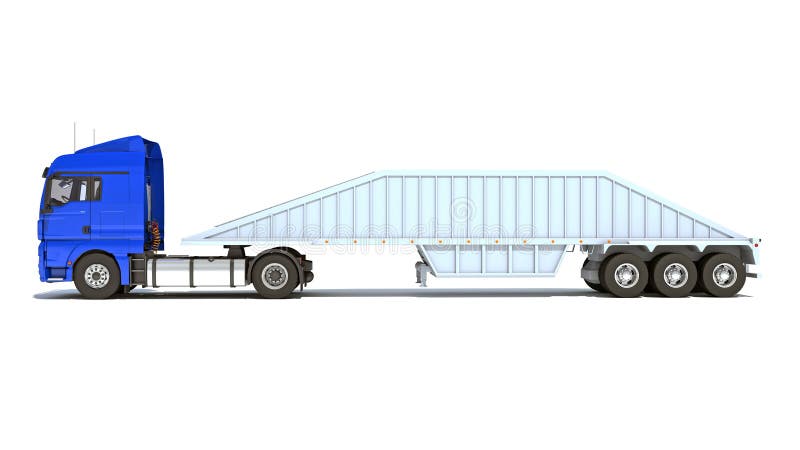 Truck with Bottom Dump Trailer 3D Rendering Stock Illustration ...