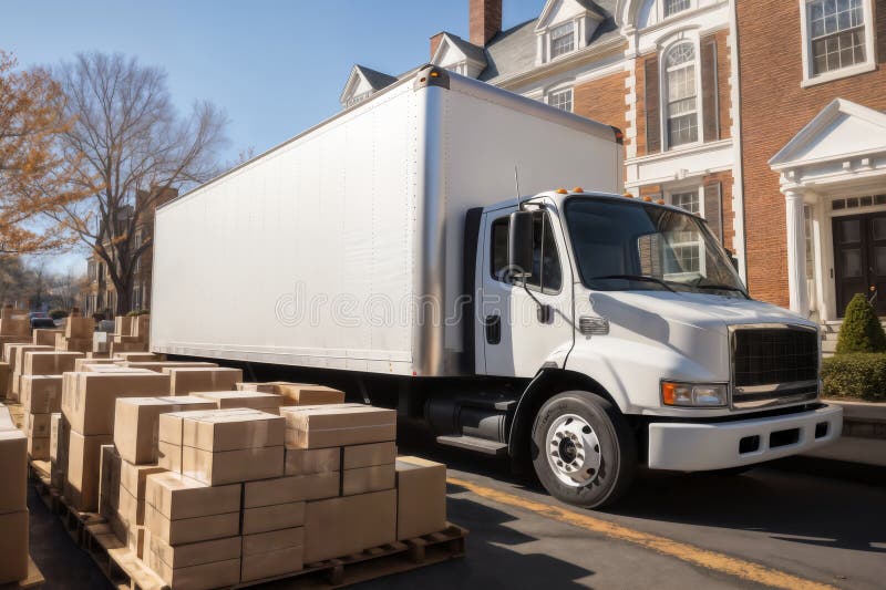 Truck and Boxes Near the House, Moving To Another House Stock ...
