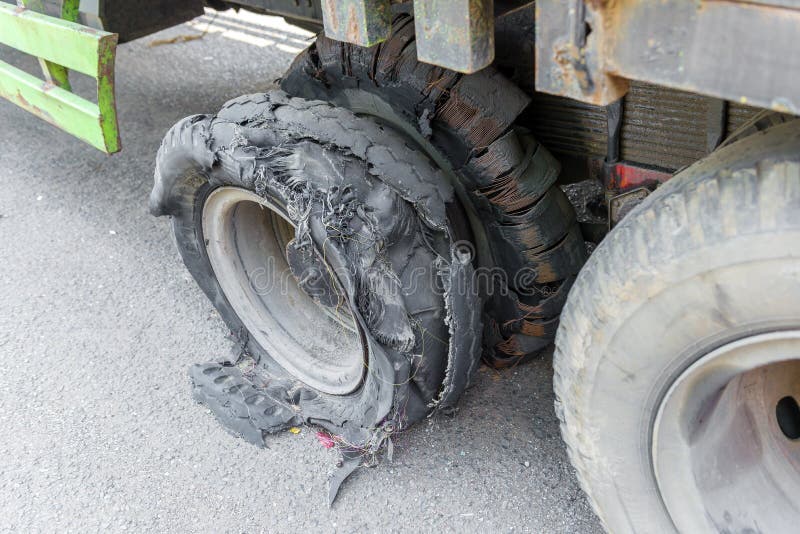 Truck with the broken tire stock image. Image of defective - 192506537