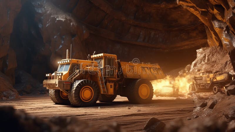 Truck and Bulldozer Working in the Stone Mine. Generative AI. Stock ...