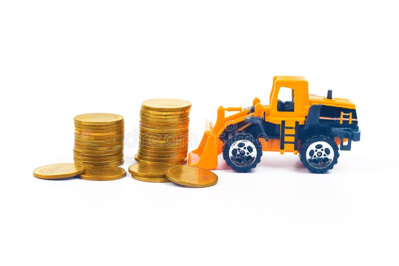 Truck Car Carry a Golden Coin Stack on White Stock Photo - Image of ...