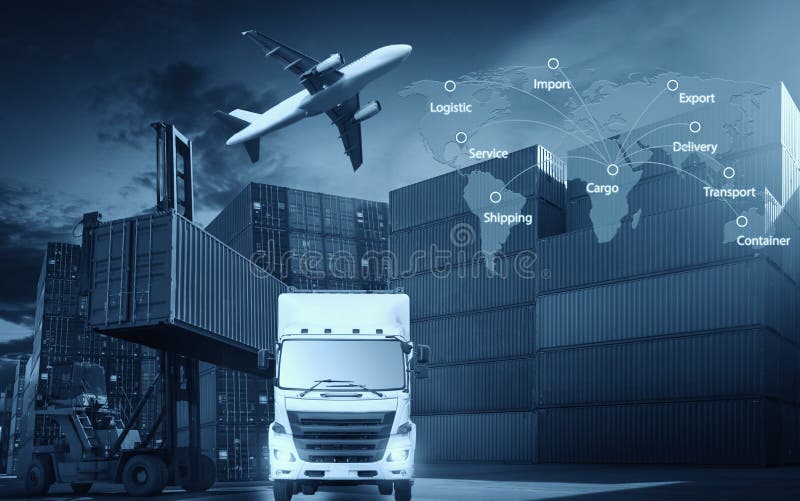 Truck with Cargo Container and Map Global Partner Connection Stock ...