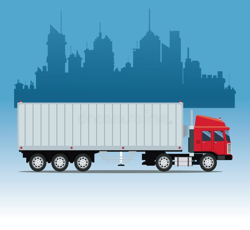 Truck Trailer with Container. Cargo Delivering Vehicle Template Vector ...