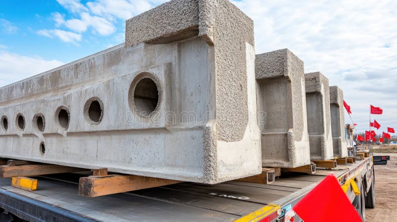 Truck Carrying Precast Concrete Elements for Construction Project Stock ...