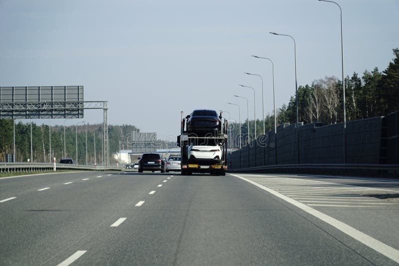 Truck with Cars on a Highway Stock Photo - Image of truck, europe ...