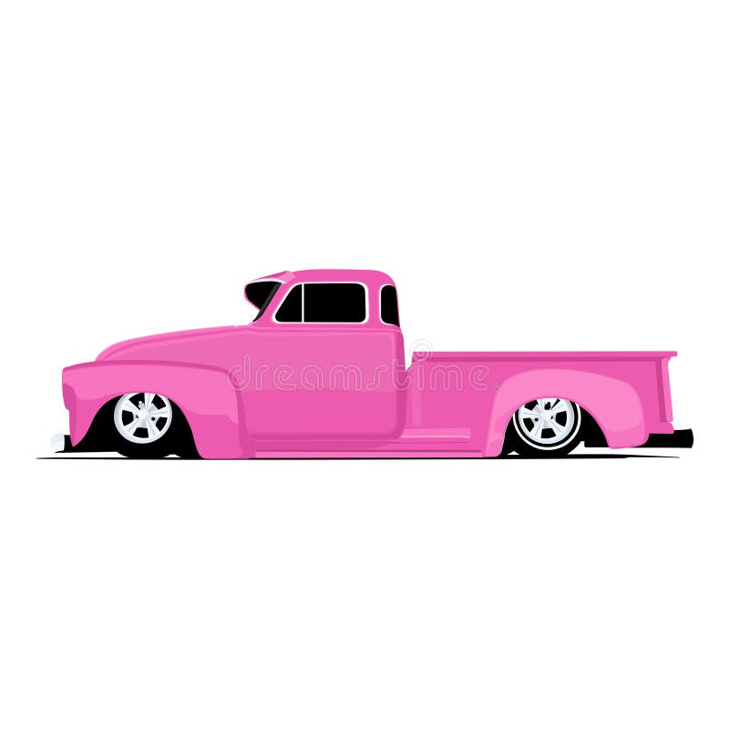 Pink Retro Classic Pick Up Truck with Lowered Suspension Stock Vector ...