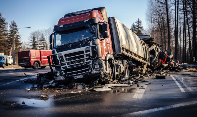 Truck Collision on Roadside Leaves Devastating Impact Stock ...