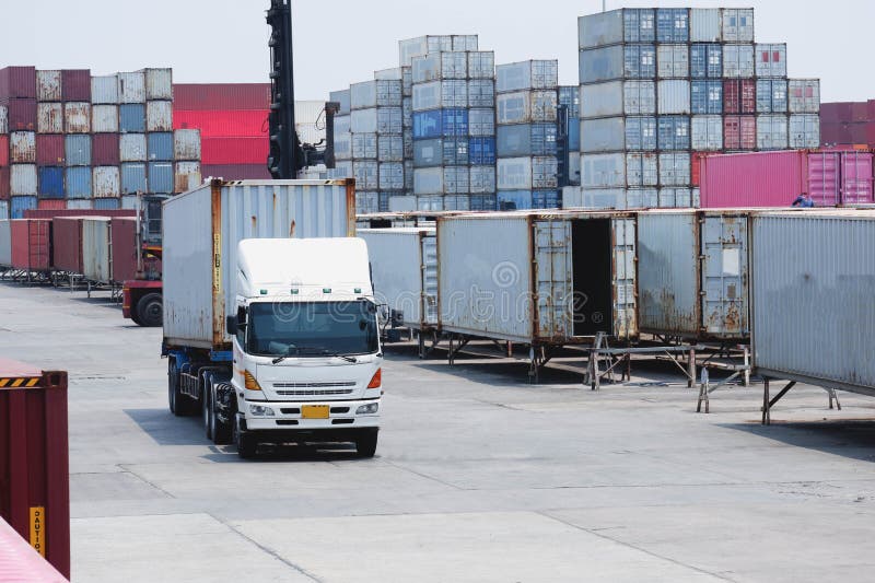Truck Comes To Pick Up the Container Stock Photo - Image of haulage ...