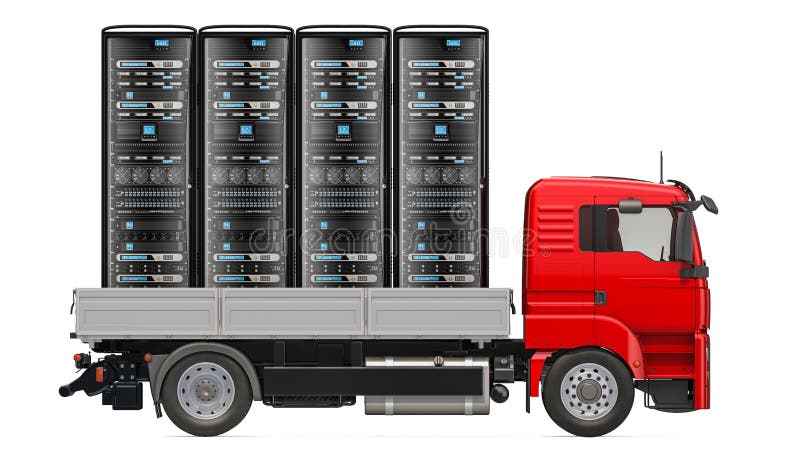 Truck with Computer Server Racks, Delivery Concept. 3D Rendering Stock ...
