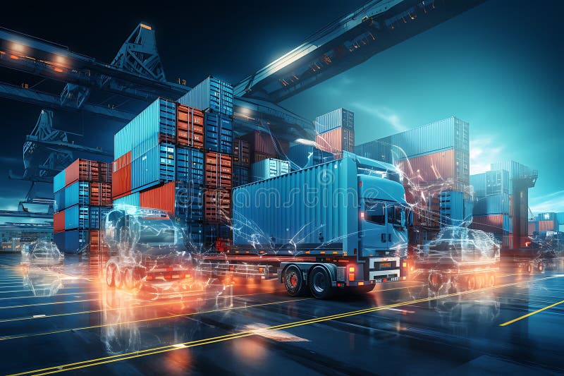 Truck with Container Cargo on the Road at Sunset. Logistics and ...