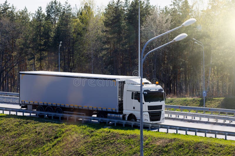 Truck with Container on Highway, Cargo Transportation Concept. Stock ...