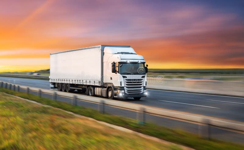 Truck with Container on Road, Cargo Transportation Concept. Stock Image ...
