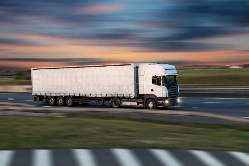 Truck with Container on Road, Cargo Transportation Concept. Stock Photo ...