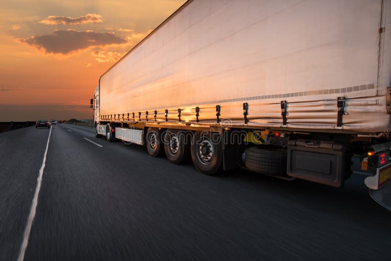 Truck With Container On Road, Cargo Transportation Concept. Stock Photo ...