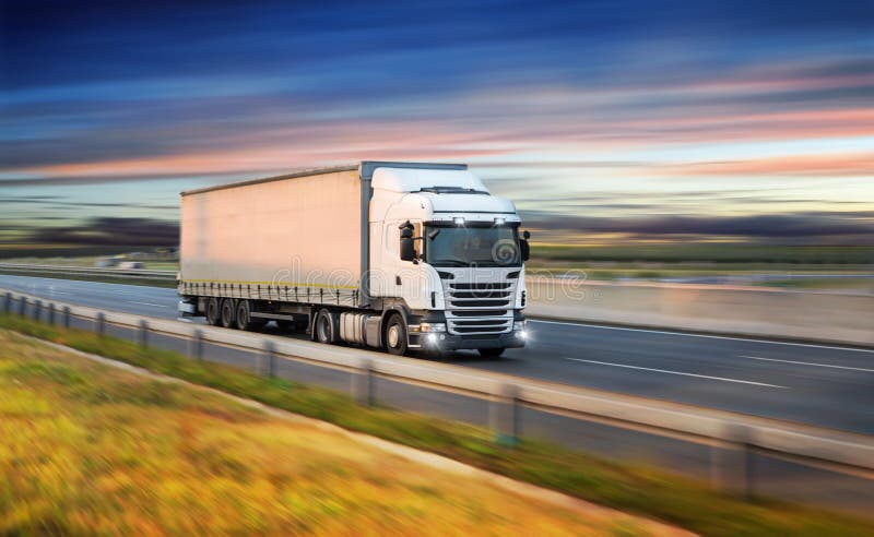 Truck with Container on Road, Cargo Transportation Concept. Stock Image ...