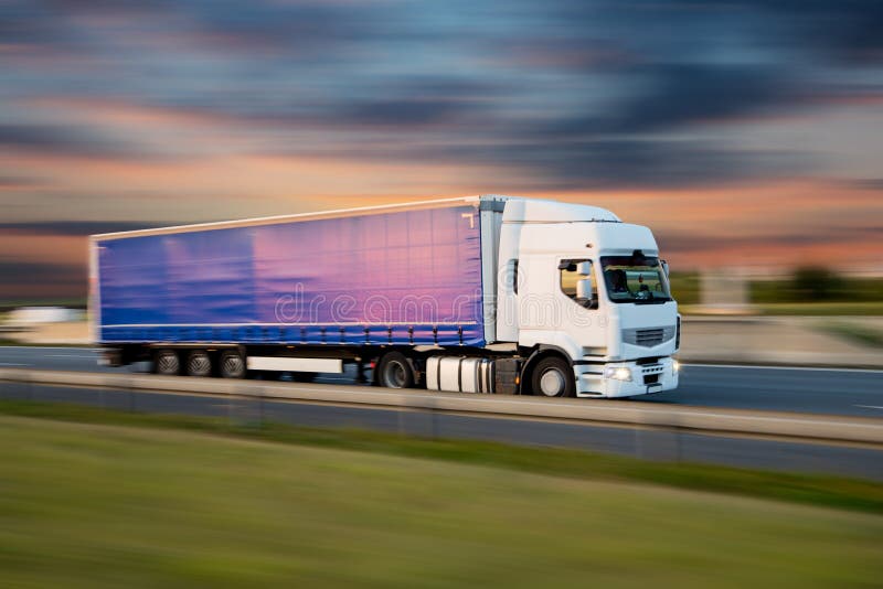 Truck with Container on Road, Cargo Transportation Concept. Stock Image ...