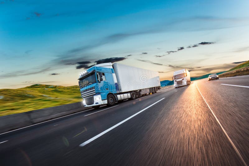 Truck with Container on Road, Cargo Transportation Concept. Stock Image ...