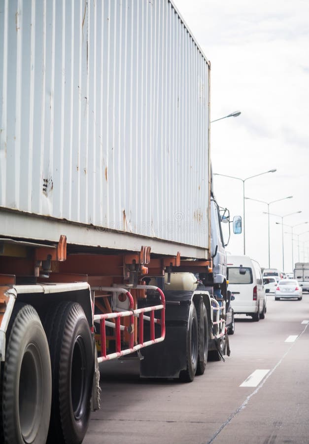 Truck with Container on the Road Stock Photo - Image of traffic ...