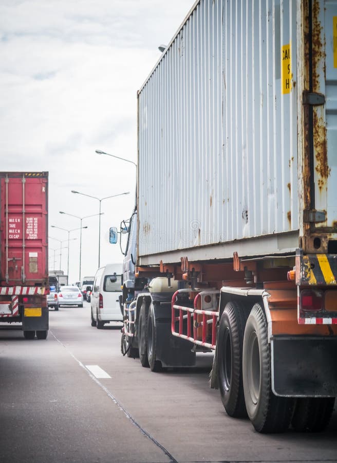 Truck with Container on the Road Stock Photo - Image of congestion ...