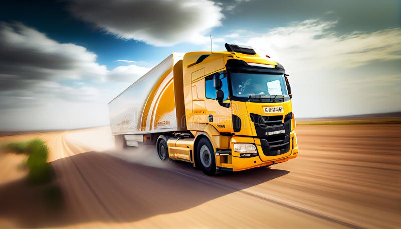 Truck Delivering Cargo Container on Multiple Lane Highway ,generative ...