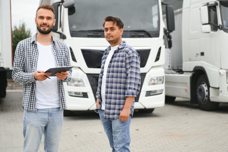 The Truck Driver Delivered the Cargo To the Customer Stock Image ...