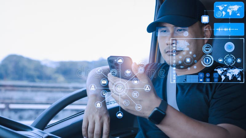 Truck Driver Find Location on Smartphone Stock Image - Image of ...