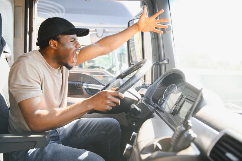 Truck Driver Gets Angry while Driving Stock Image - Image of furious ...