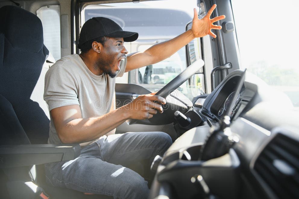 Truck Driver Gets Angry while Driving Stock Image - Image of aggression ...
